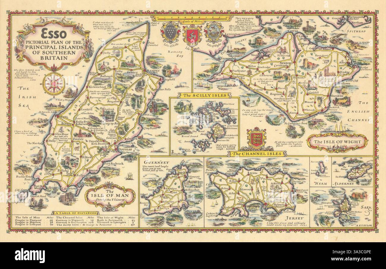 Esso pictorial plan South Britain islands Isle of Man TT Course TAYLOR ...