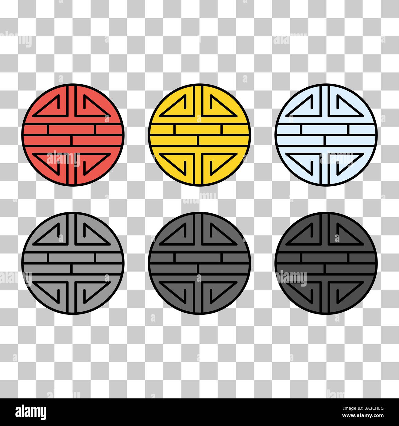 Set of Traditional shou icon, spiritual flat symbol, asian vector ...
