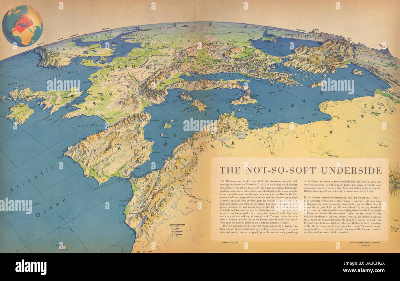 The Not-so Soft Underside by Richard Edes Harrison. Mediterranean 1943 ...