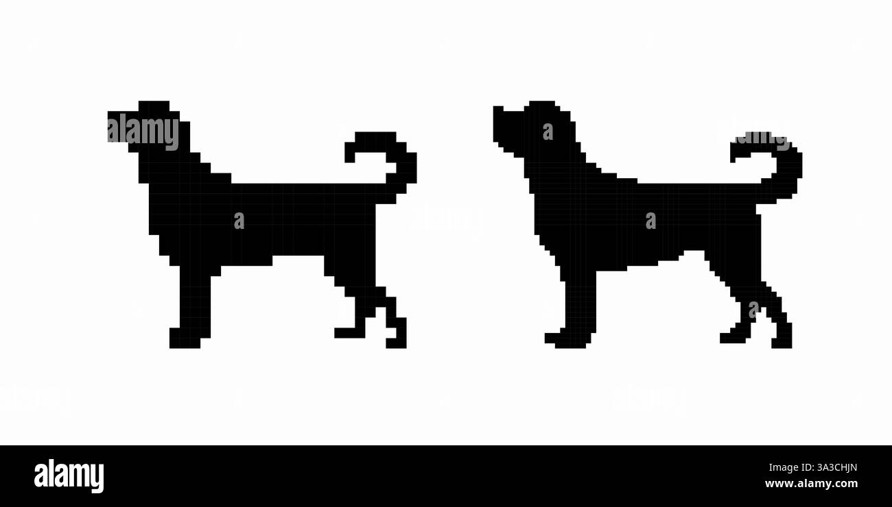 Pixelated silhouettes of two dogs facing opposite directions in a ...