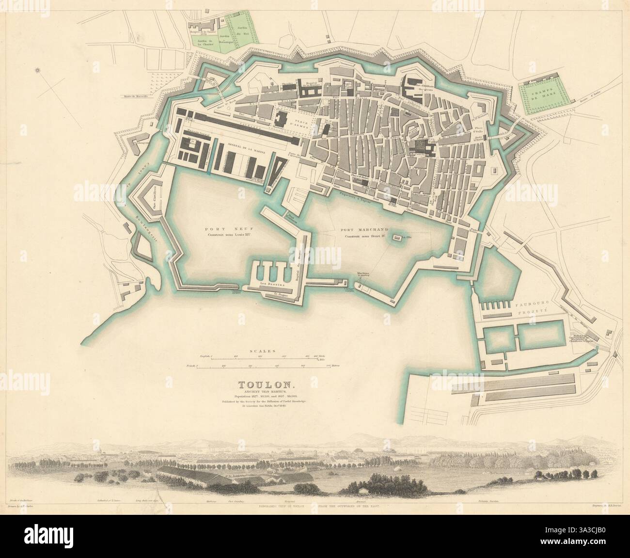 TOULON antique town city map plan. Telo Martius. Panorama view. SDUK ...