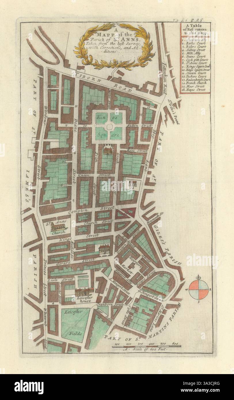 SOHO, LONDON. The Parish of St Anne's. STOW/STRYPE 1720 old antique map ...