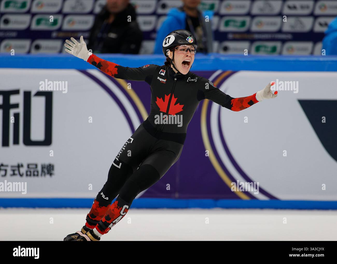 Beijing, China. 15th Mar, 2025. Canada's Florence Brunelle celebrates ...