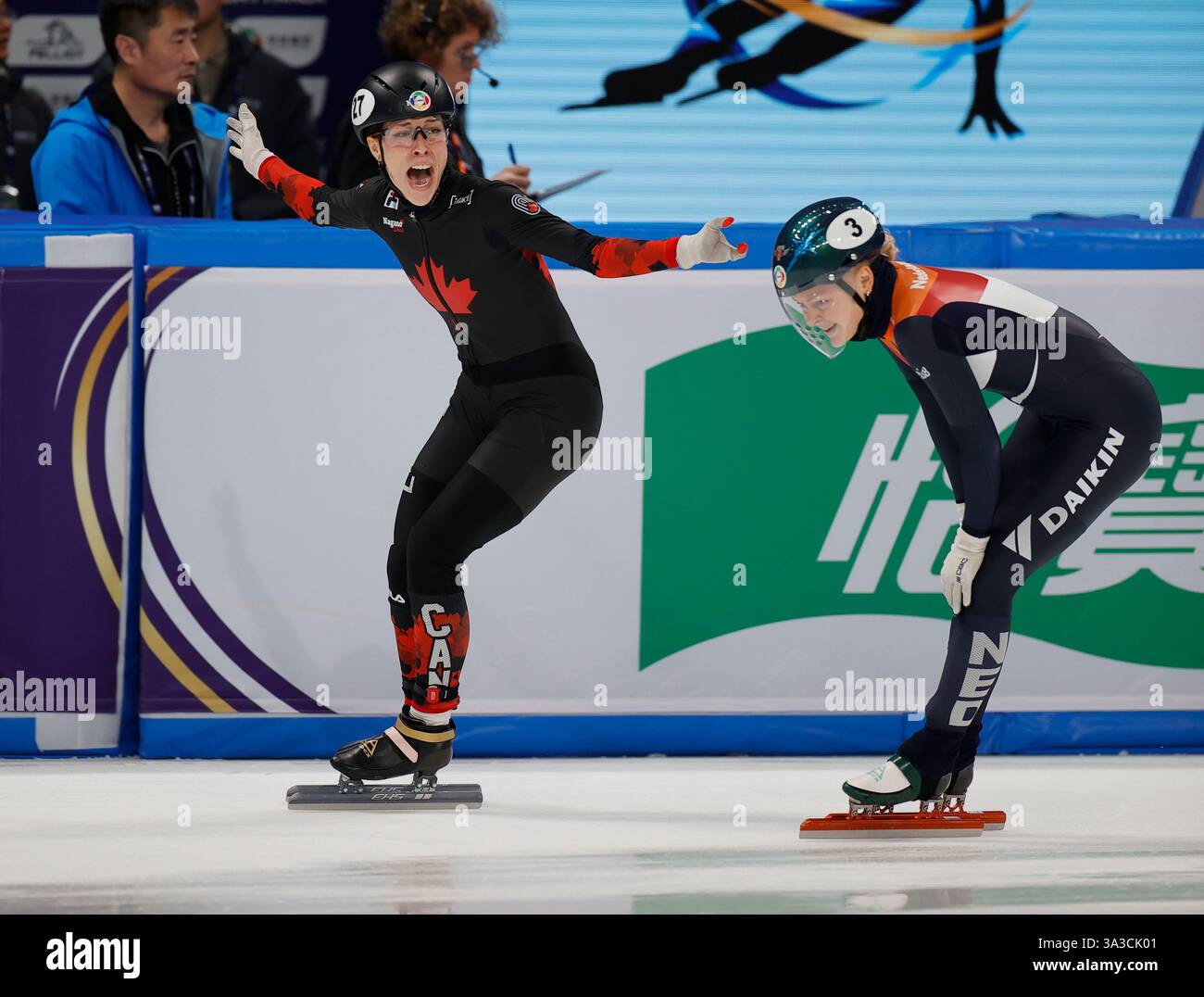 Beijing, China. 15th Mar, 2025. Canada's Florence Brunelle (L ...
