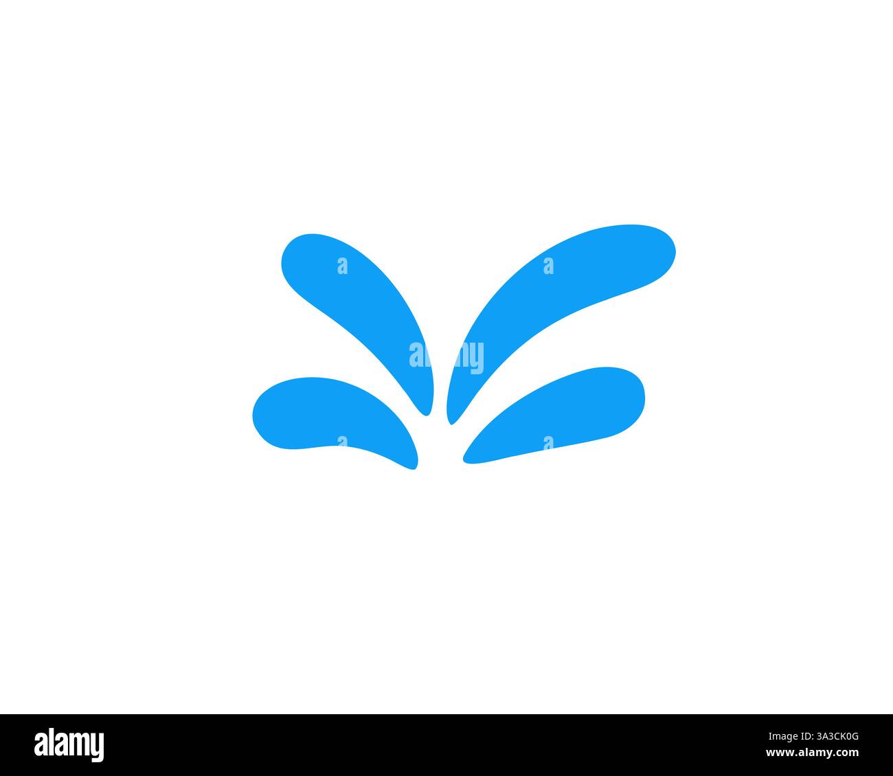 Blue splash symbol with four abstract, petal-shaped elements on a plain ...