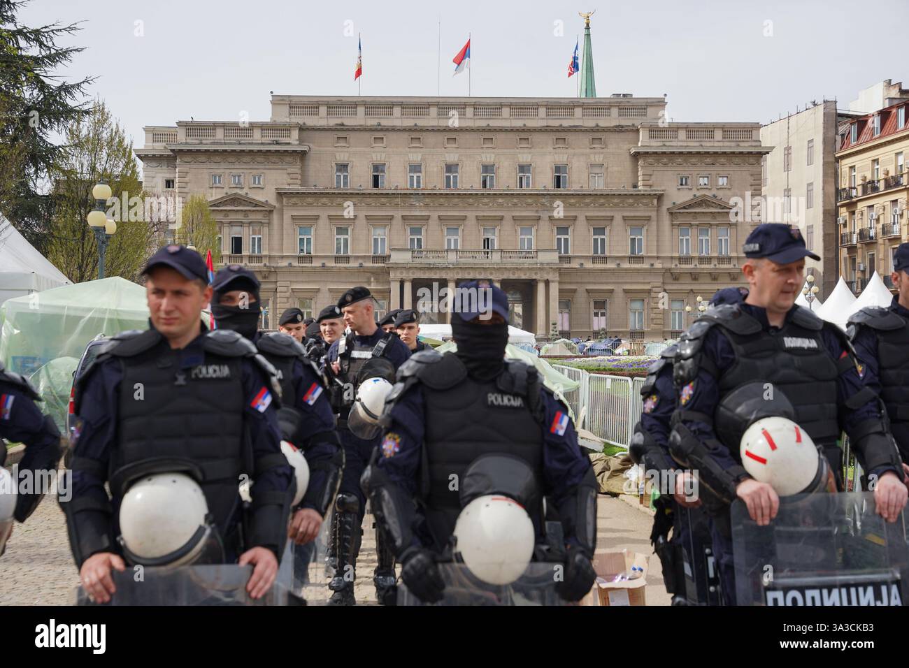 Croatia. 15th Mar, 2025. Strong police force around Pionirski Park ...