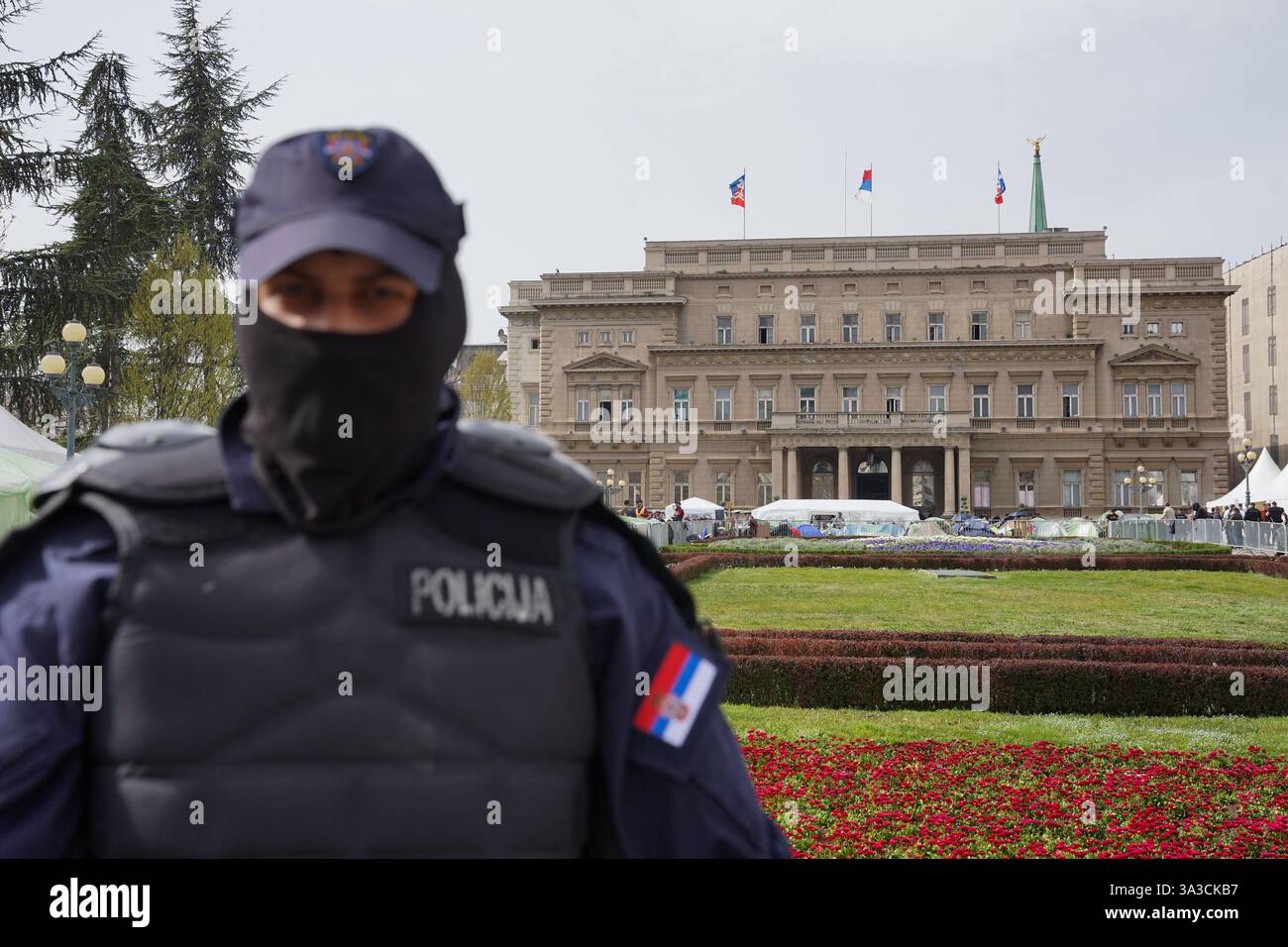 Croatia. 15th Mar, 2025. Strong police force around Pionirski Park ...