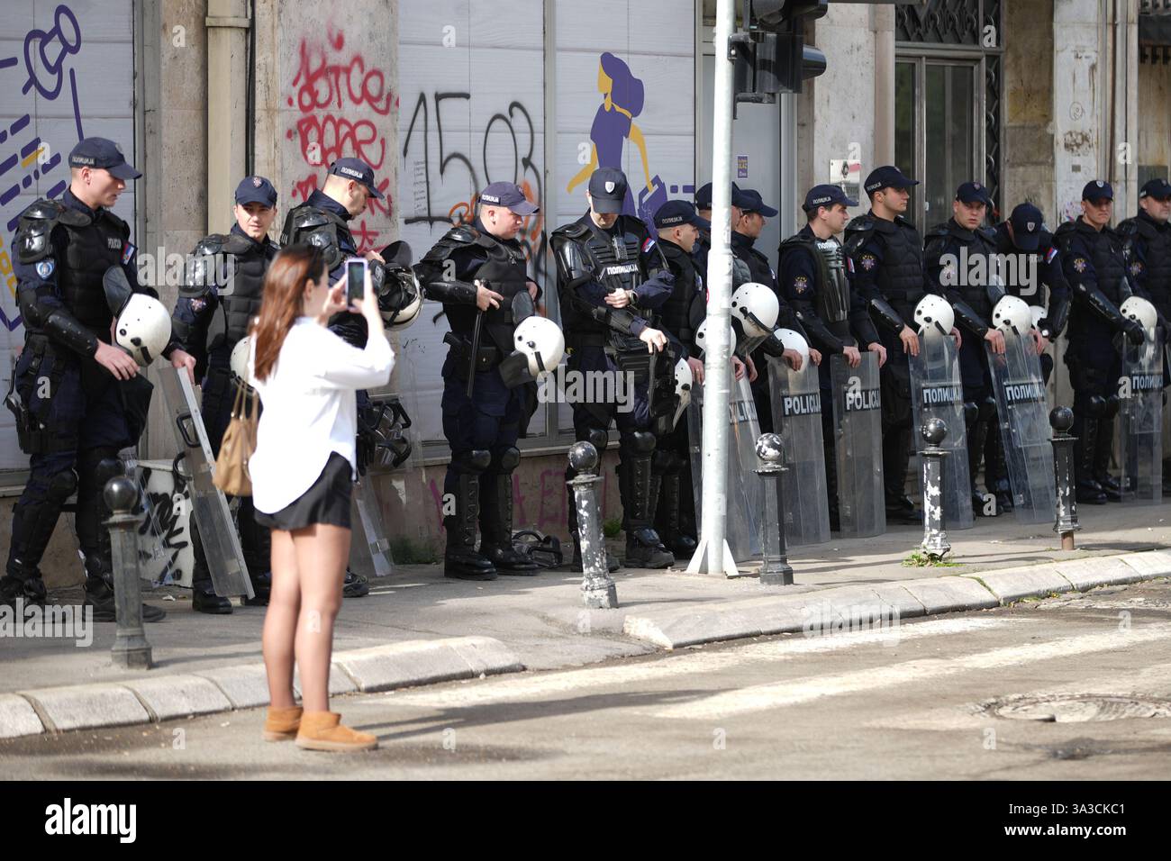Croatia. 15th Mar, 2025. Strong police force around Pionirski Park ...