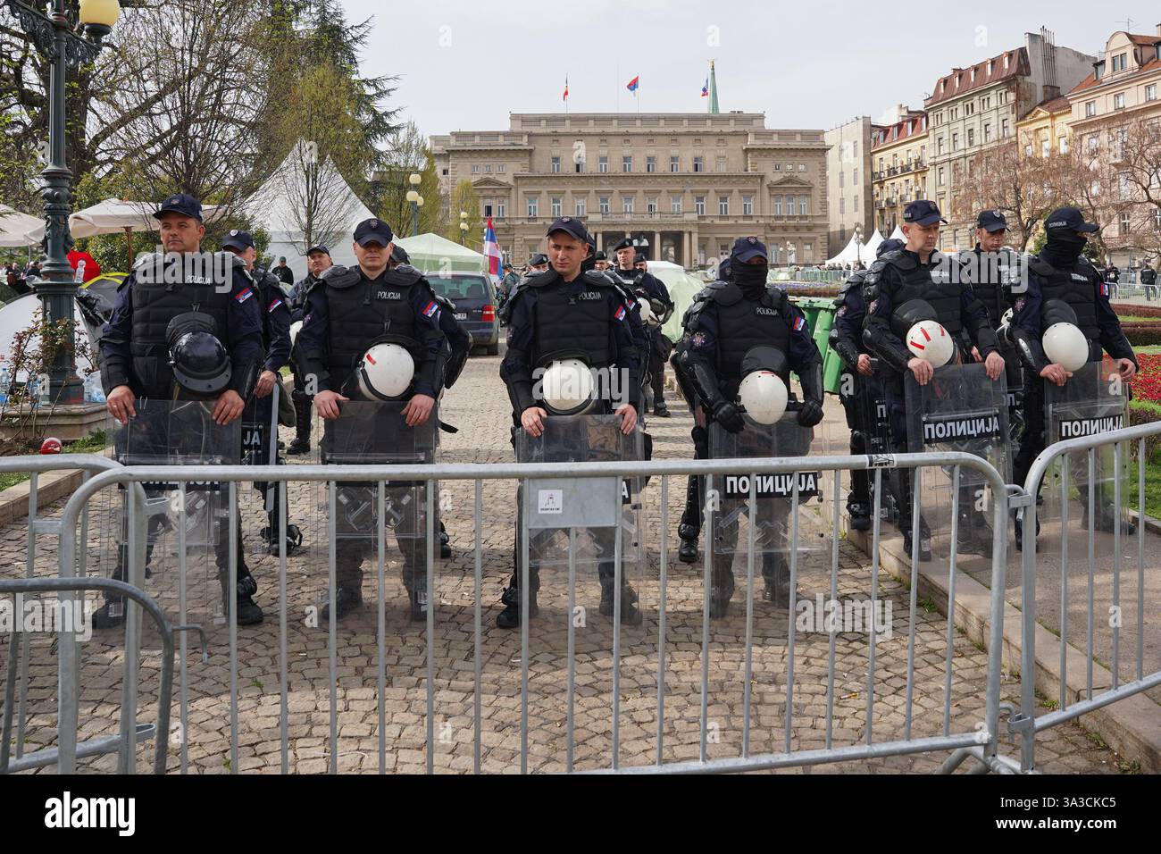 Croatia. 15th Mar, 2025. Strong police force around Pionirski Park ...