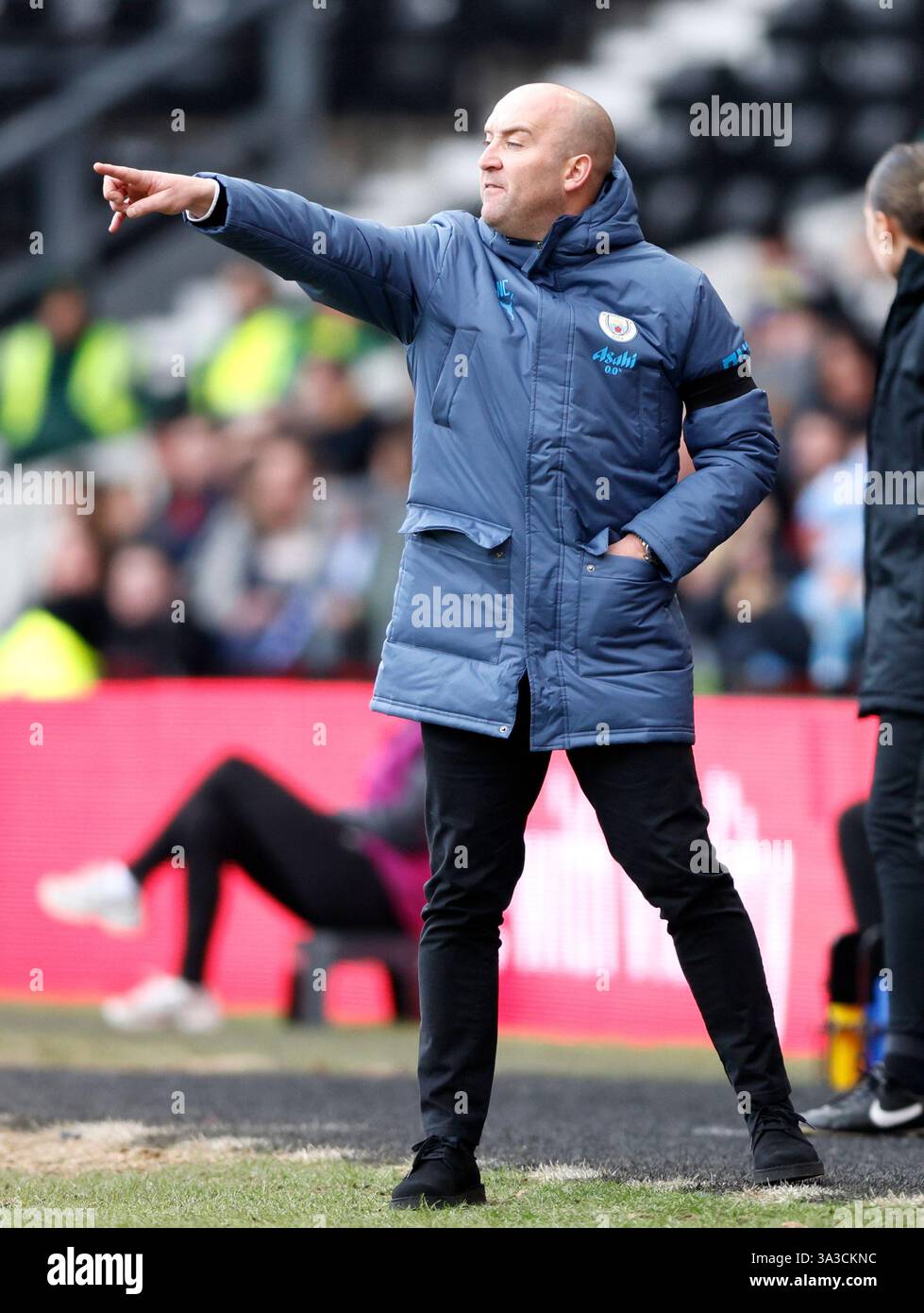 Manchester City interim manager Nick Cushing gestures on the touchline during the Subway Women's ...