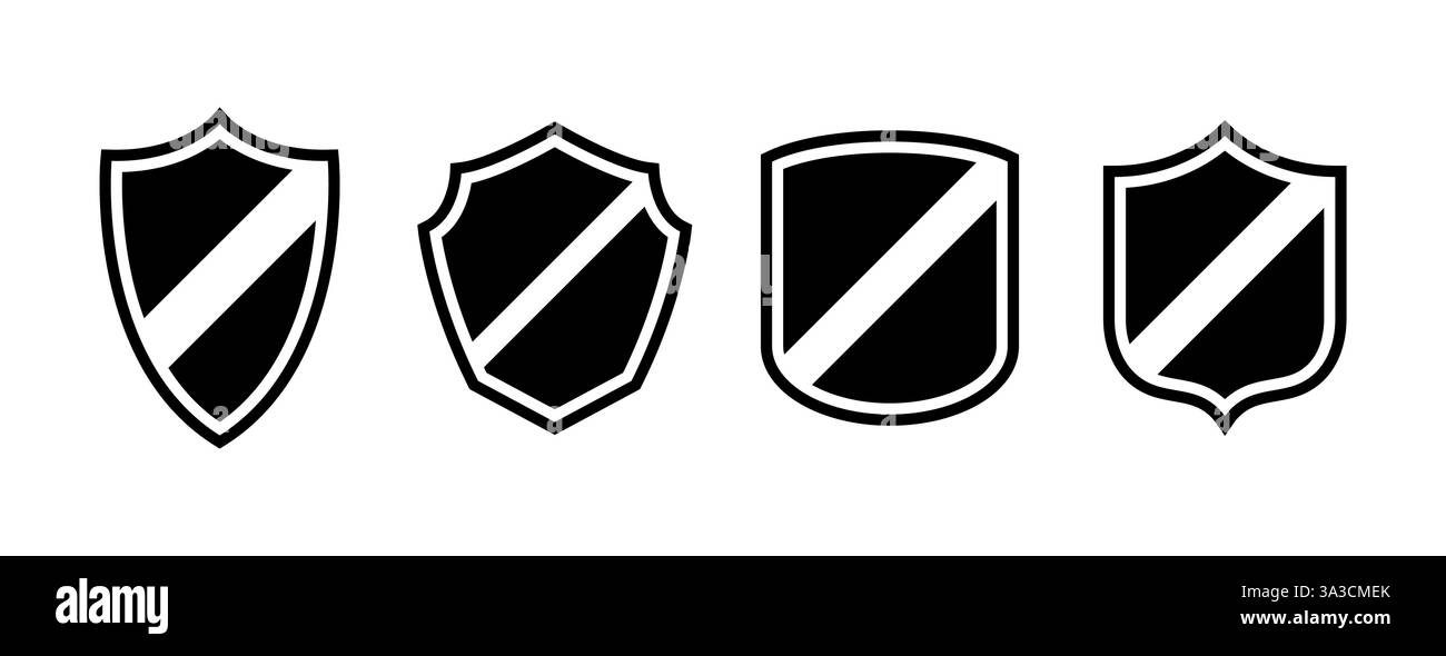 Collection of Four Shield Icons Featuring Diagonal Stripe Patterns ...