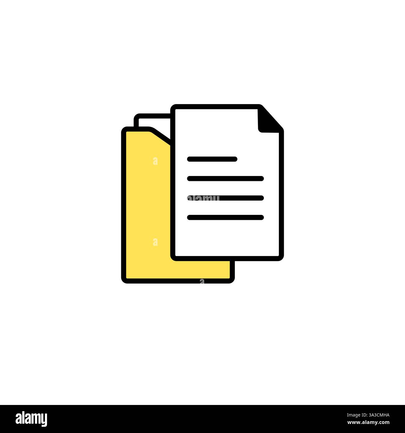 Yellow folder icon with paper document illustrates digital file ...
