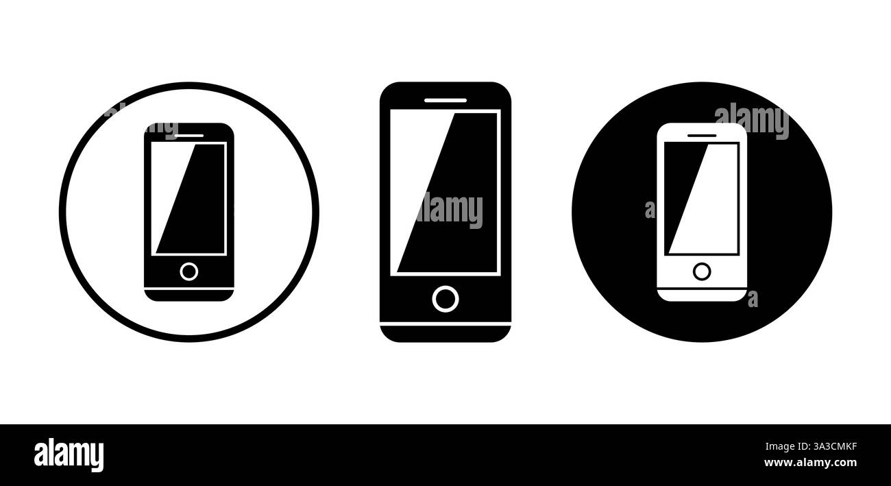 Minimalist Black and White Smartphone Icon Set with Three Designs Stock ...