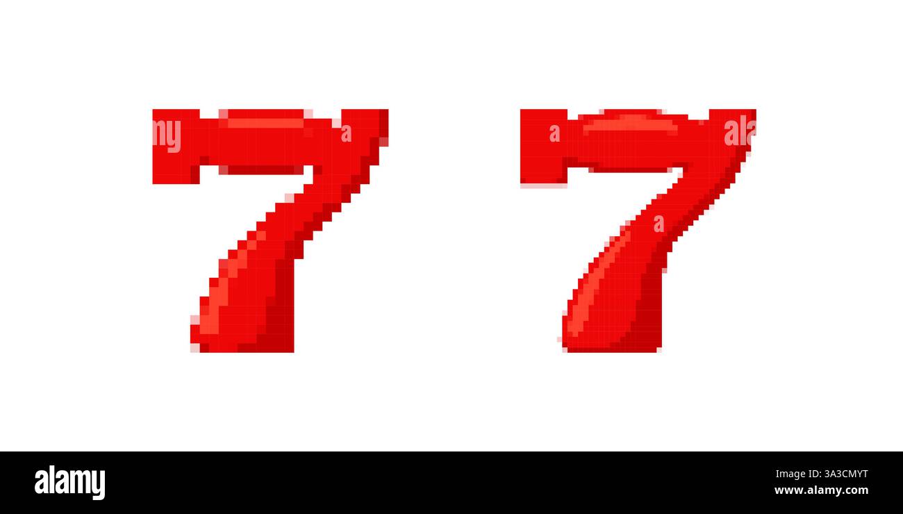 Pixelated red number seven with glossy effect, bold digital typography ...