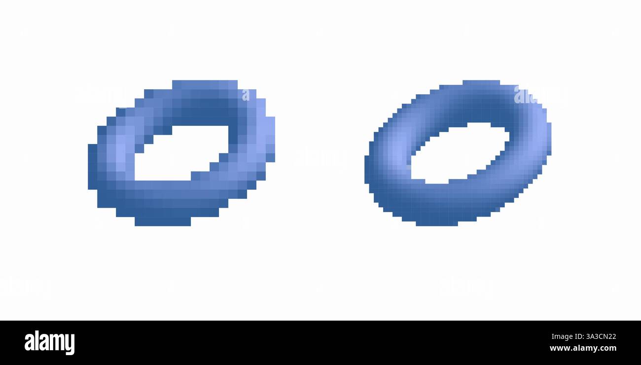 Pixelated and smooth blue torus shapes displayed in basic geometric ...
