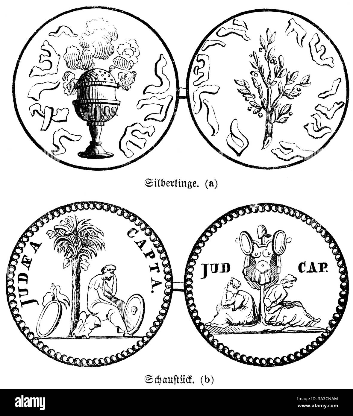 Silver shekel (a) with censer and olive branch as motif, inscription ...