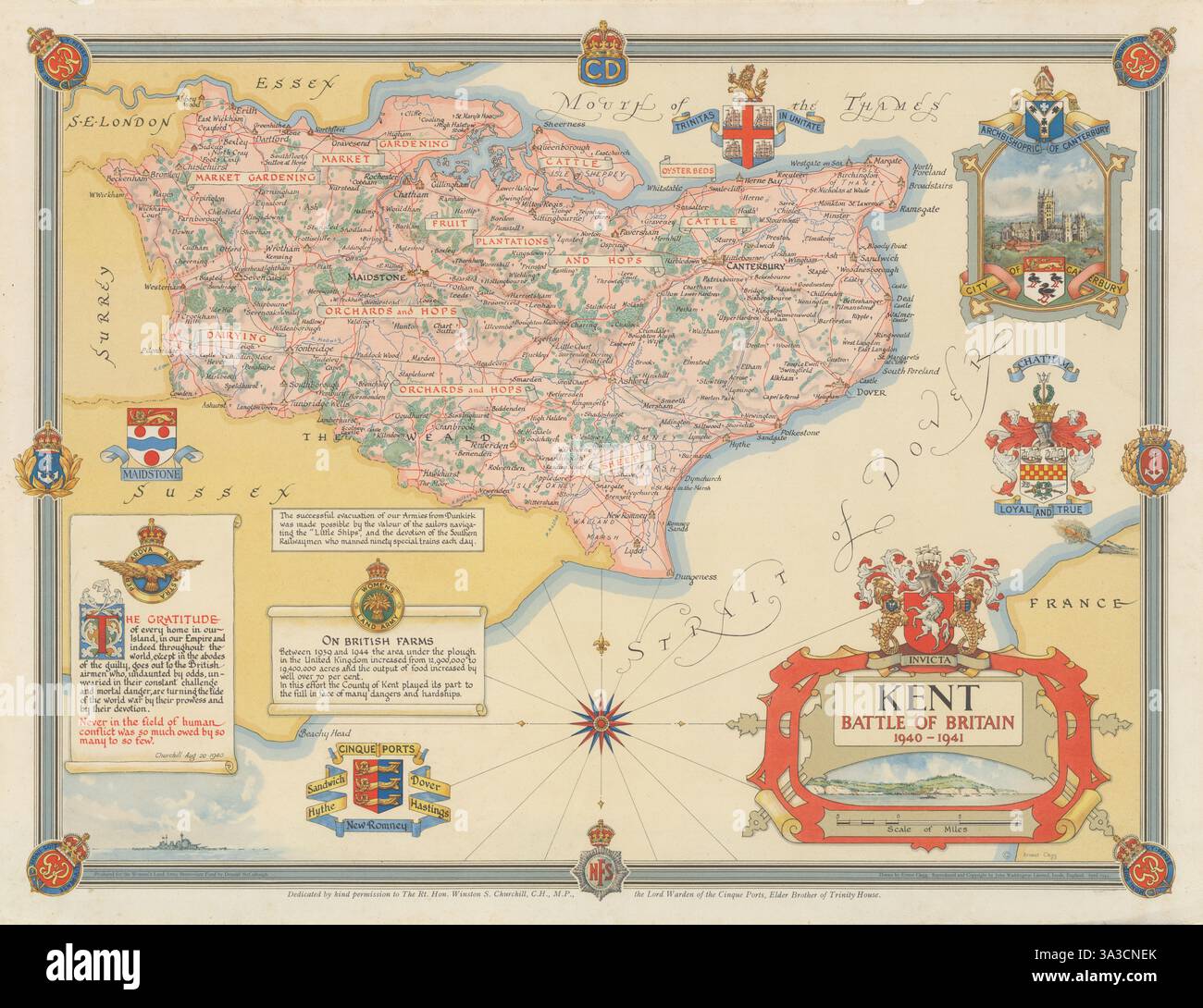 Kent. Battle of Britain 1940-1941 map for the Women's Land Army by ...