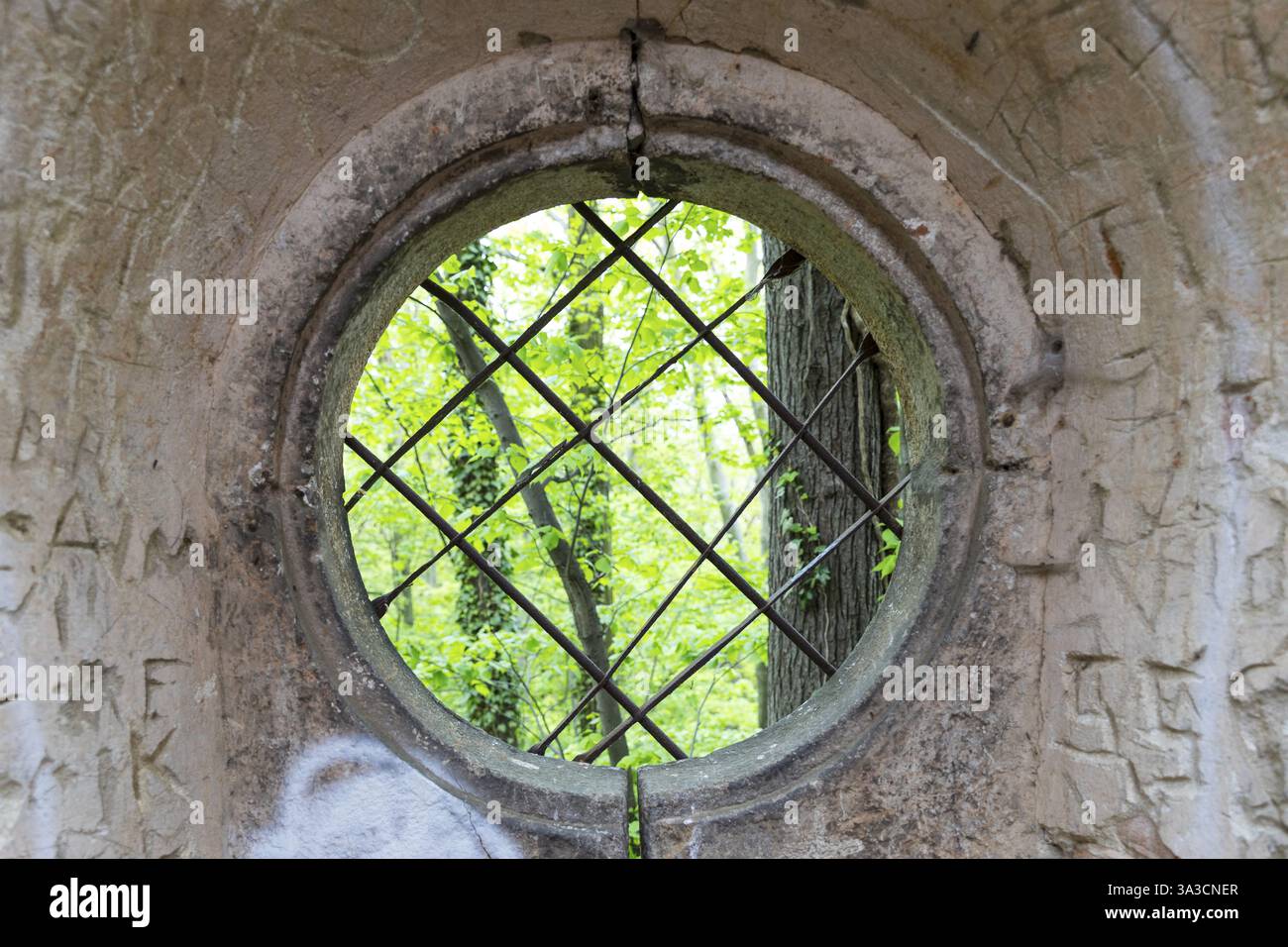 Interior view of the Schanzenturm, artificial tower ruin of the manor ...
