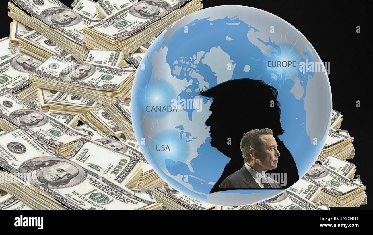 Symbolic image, Trump and Musk world division, Trump and Musk circling ...