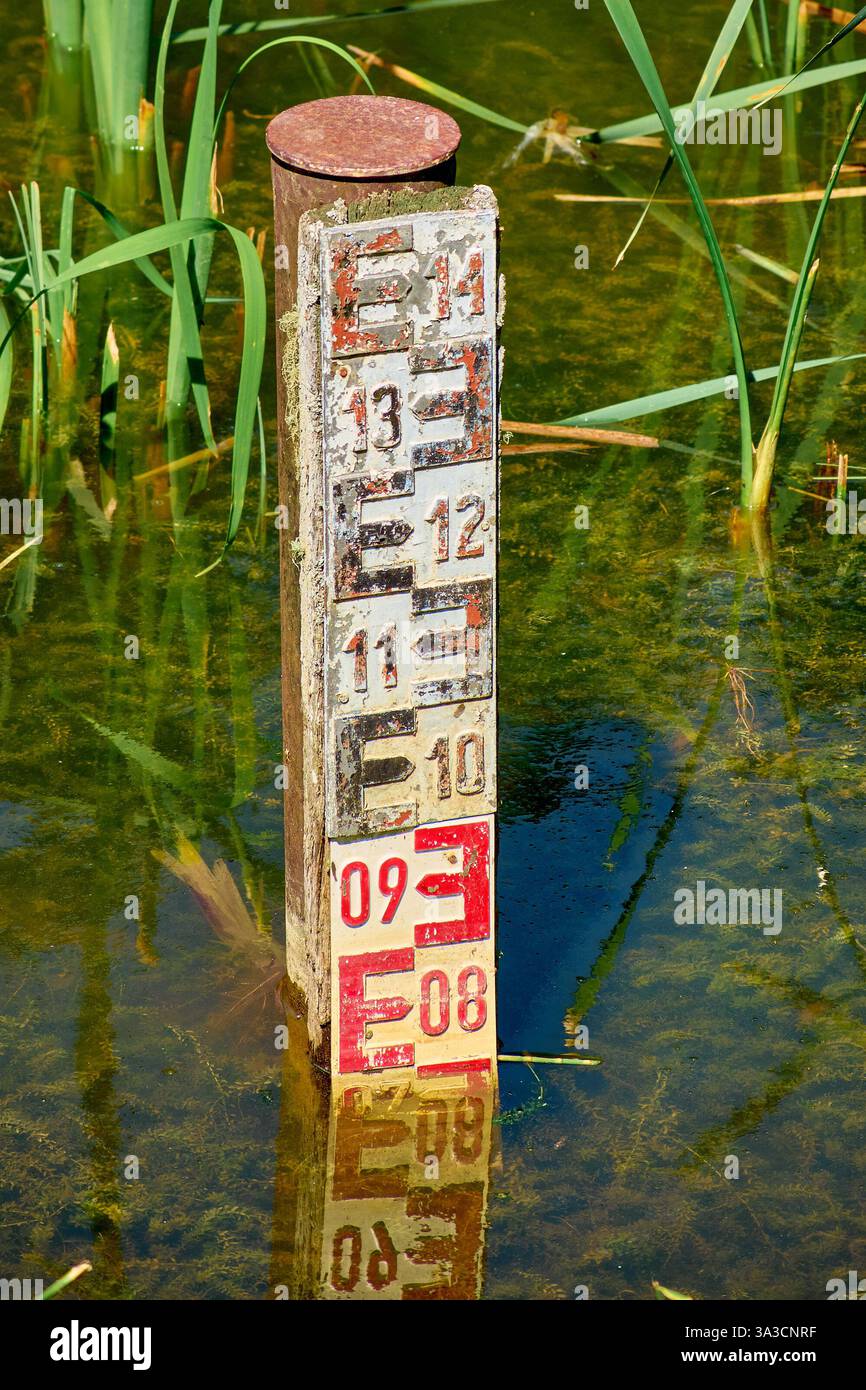 Graduated hydrometric mira for measuring the water depth in the lake ...