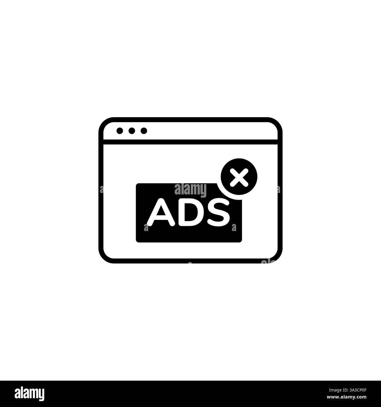 Simple icon showing a browser window closing an ad with a cross mark ...