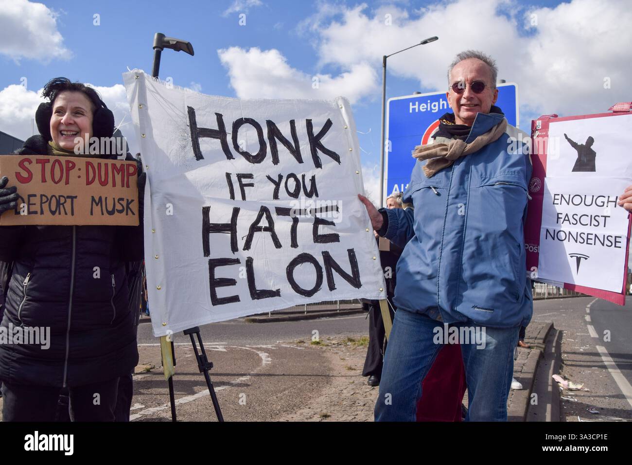 March 15, 2025, London, England, UK: Protesters hold anti- Elon Musk ...