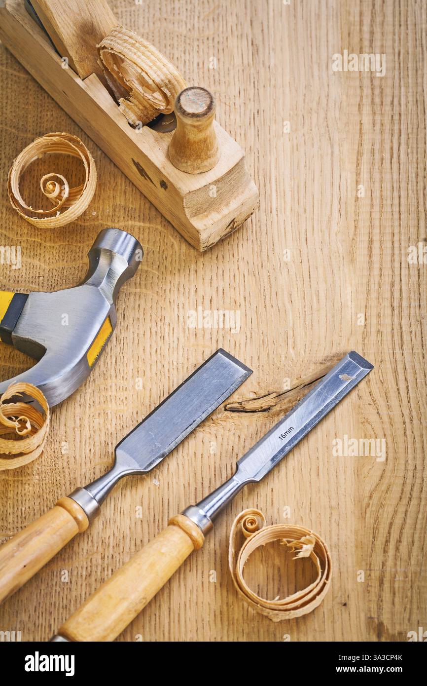 Woodworking tools plane chisels and humer Stock Photo - Alamy