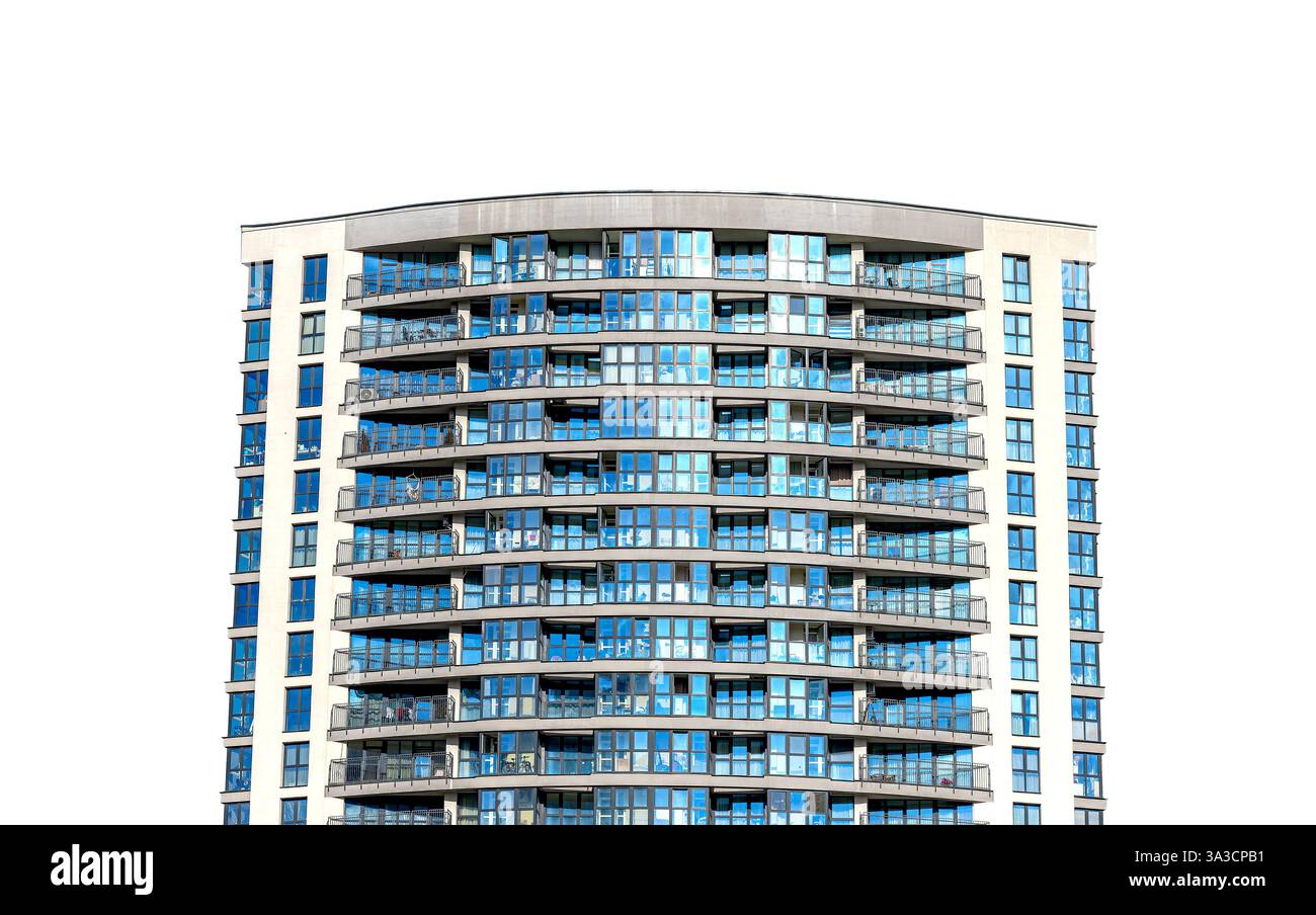 Modern glass building with a tall skyscraper exterior and abstract blue ...