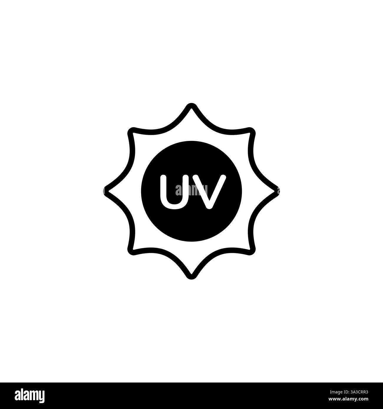 Sun protection warning icon with uv symbol in black circular emblem ...