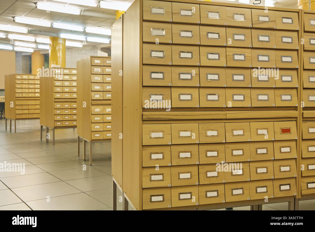 View on library wooden card catalog Stock Photo - Alamy