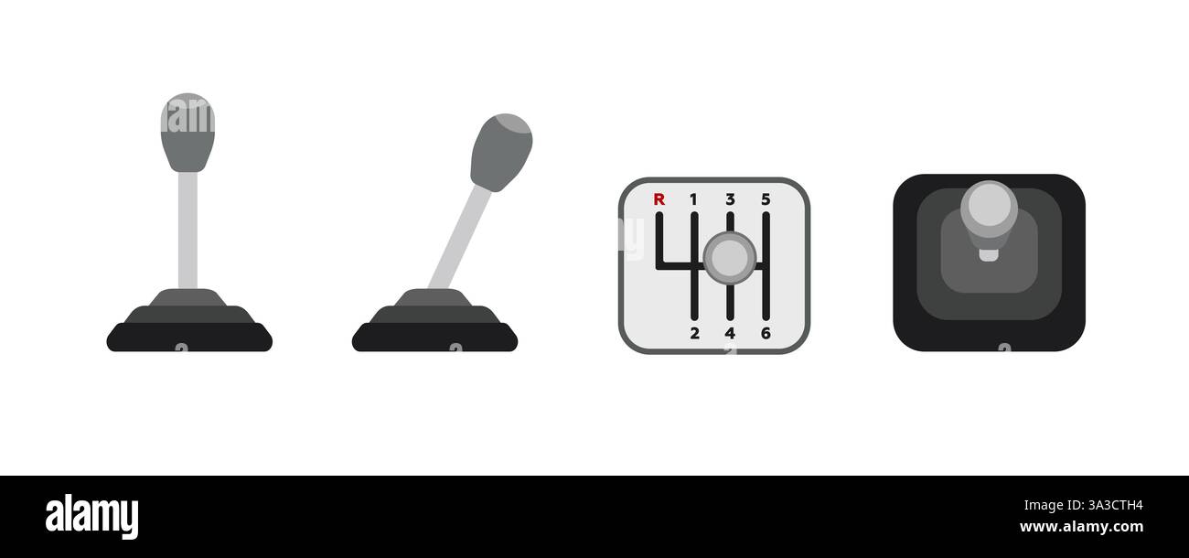 Manual transmission lever and gear shift icon set for car driving ...
