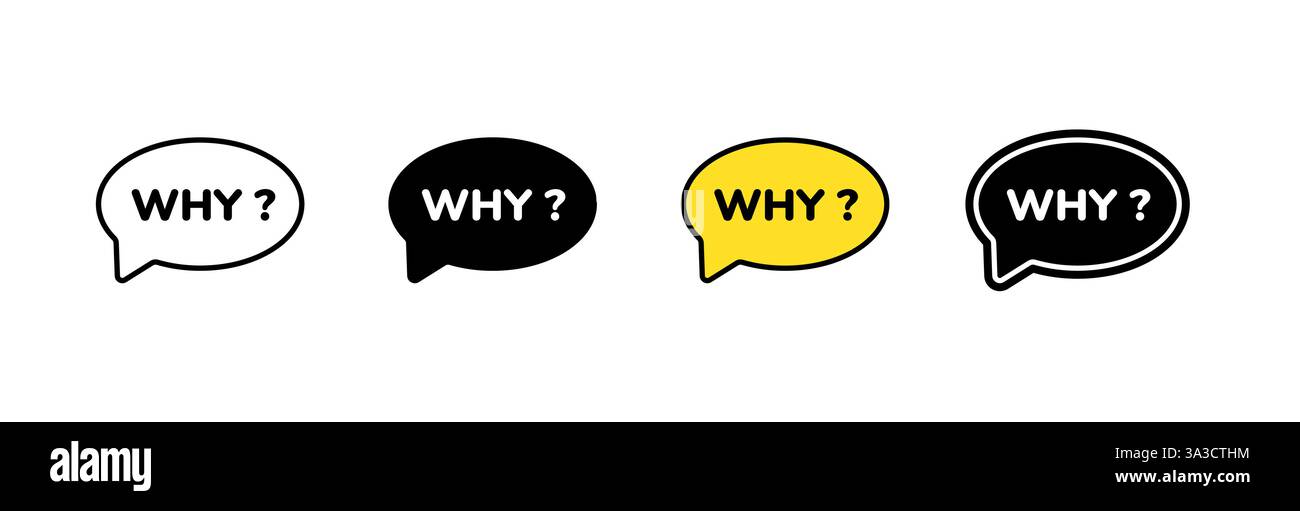 Bold speech bubbles asking why in different colors and contrasting ...