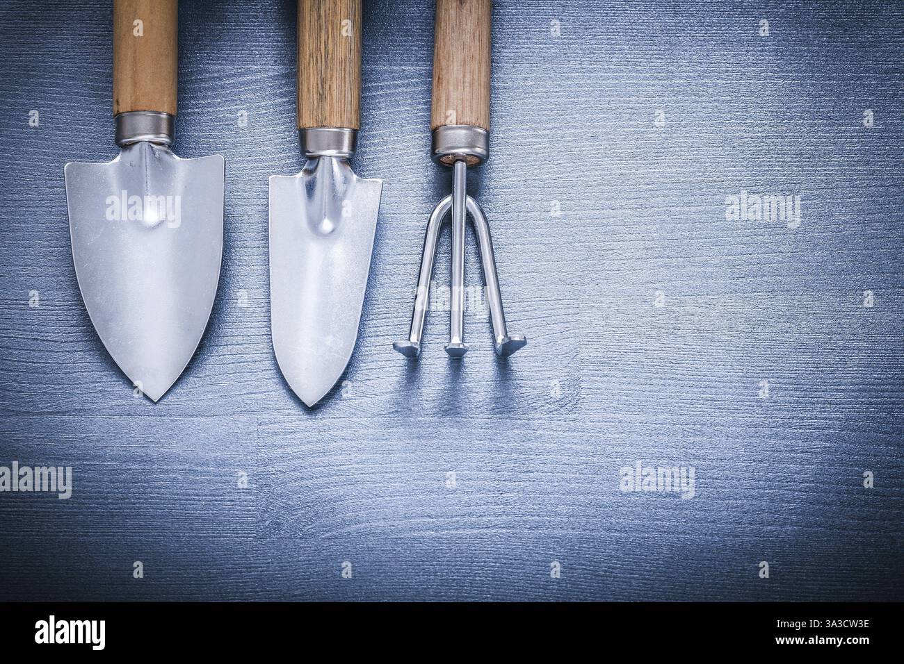 Two garden spades and fork Stock Photo - Alamy