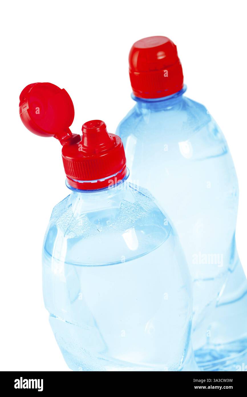 Tops of two bottles with water Stock Photo - Alamy