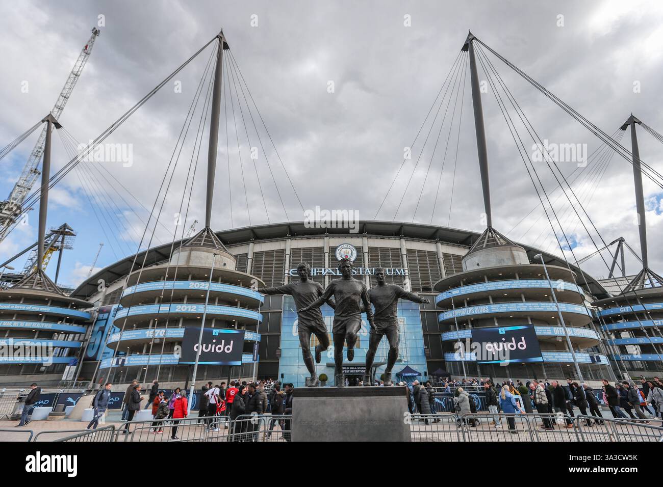 The Colin Bell, Francis Lee and Mike Summerbee statue during the ...