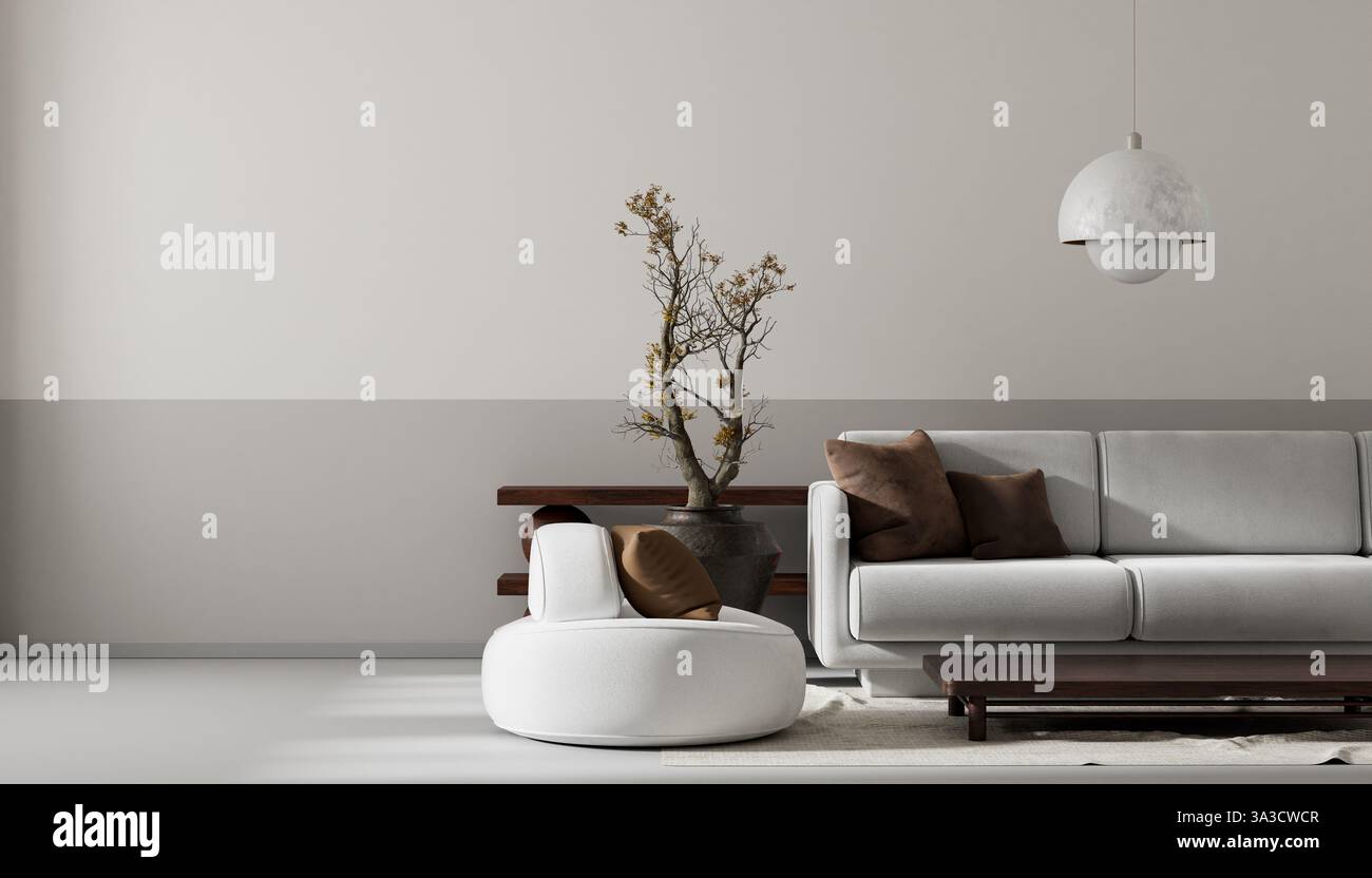 living room interior mock up with modern furnitures. Empty wall mock up ...