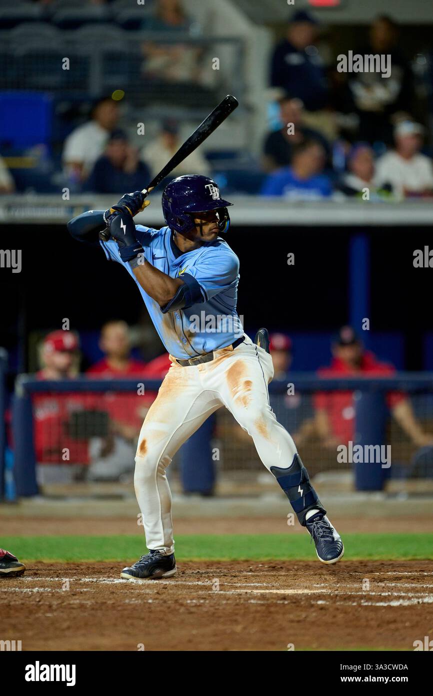 Tampa Bay Rays Homer Bush Jr. (34) at bat during an MLB Spring Breakout ...