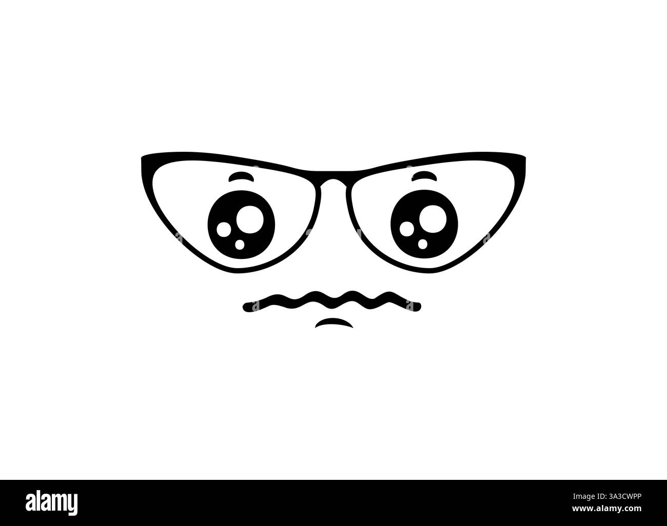 Glasses on cute cartoon frowning face featuring expressions and ...