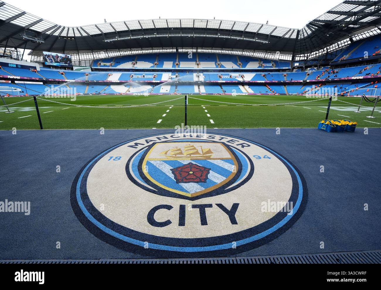 A view inside the stadium before the Premier League match at the Etihad ...