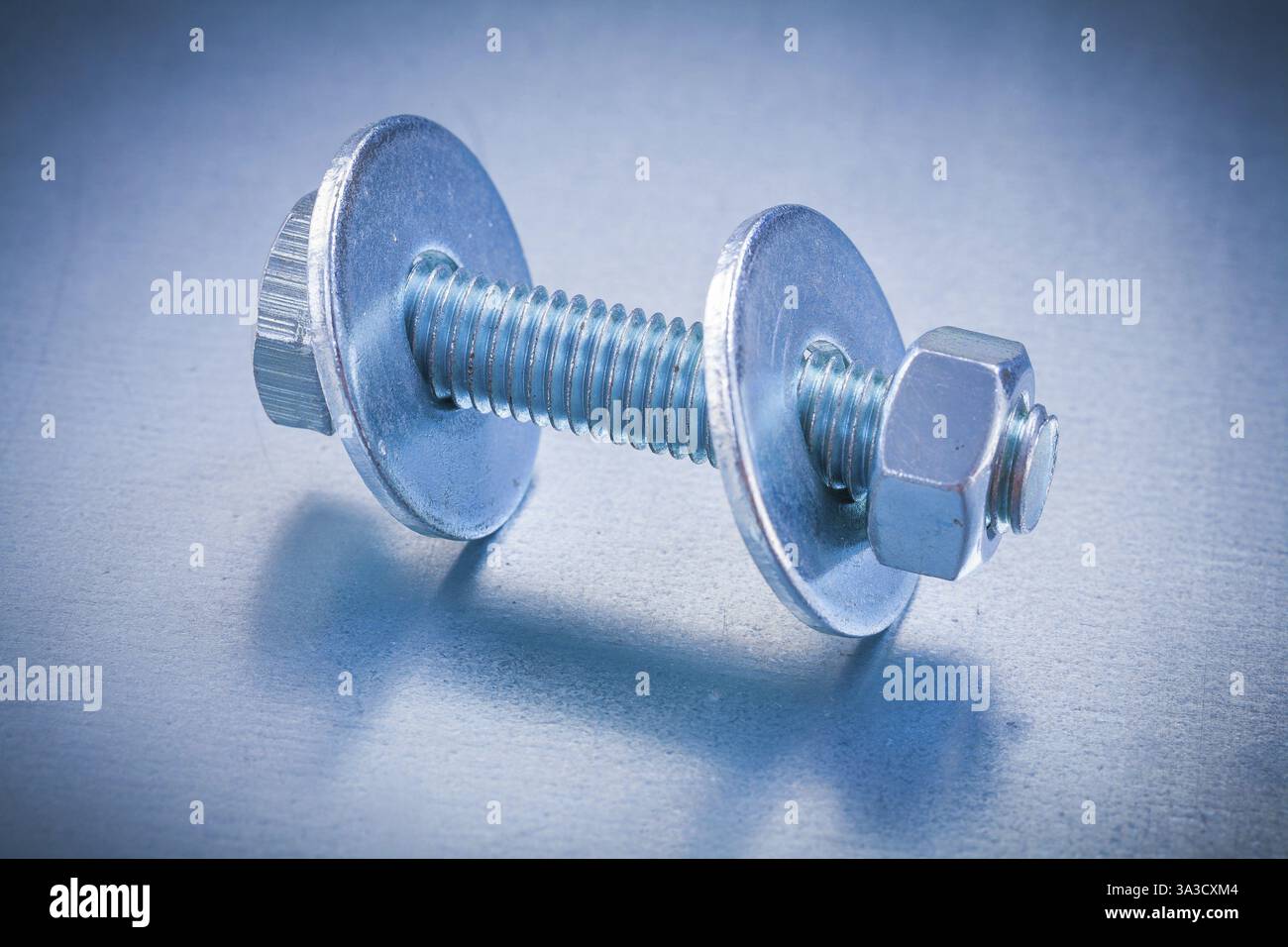 Threaded screwbolt with bolt washers and construction nut on metallic ...