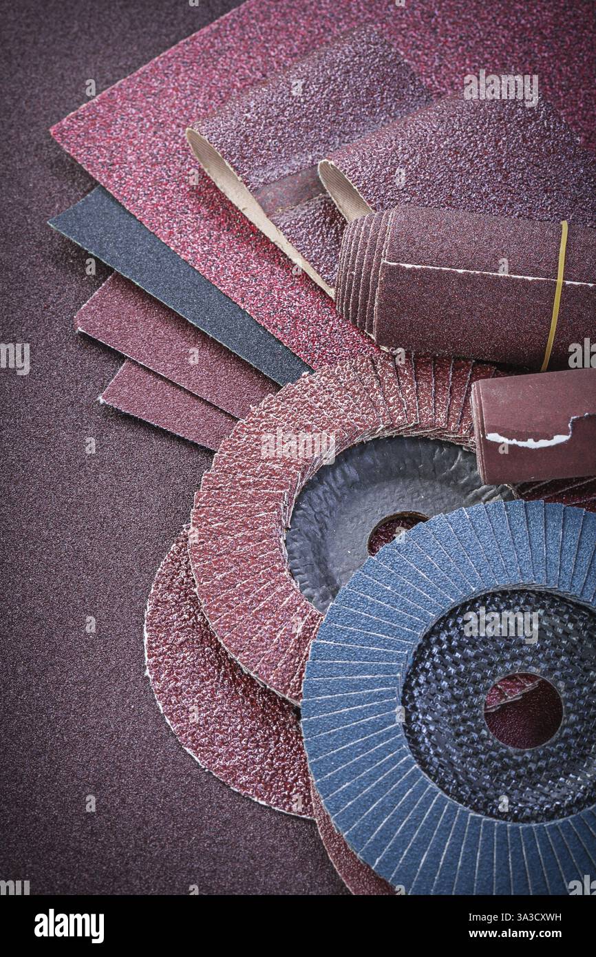 Stack of abrasive equipment on polishing paper top view Stock Photo - Alamy