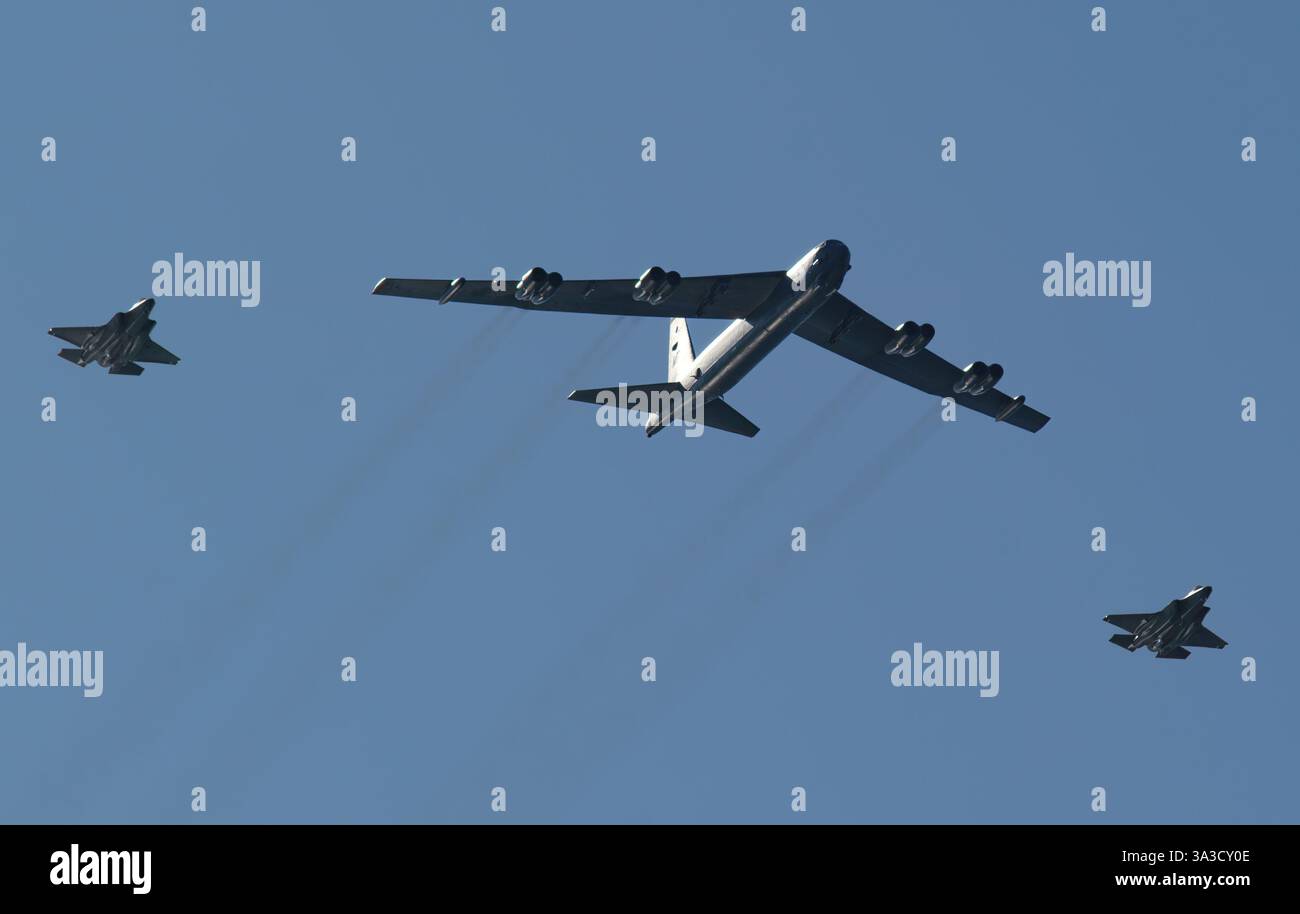 B52 Bomber and Norwegian F35 Fighters in Formation Stock Photo - Alamy