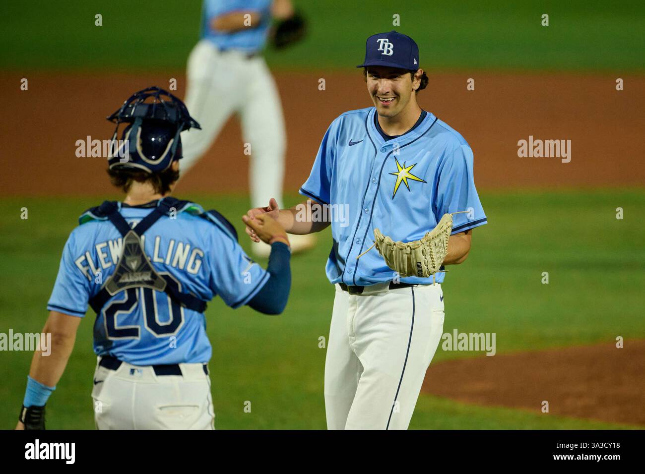 Tampa Bay Rays pitcher Paul Gervase (82) celebrates with catcher Nathan ...