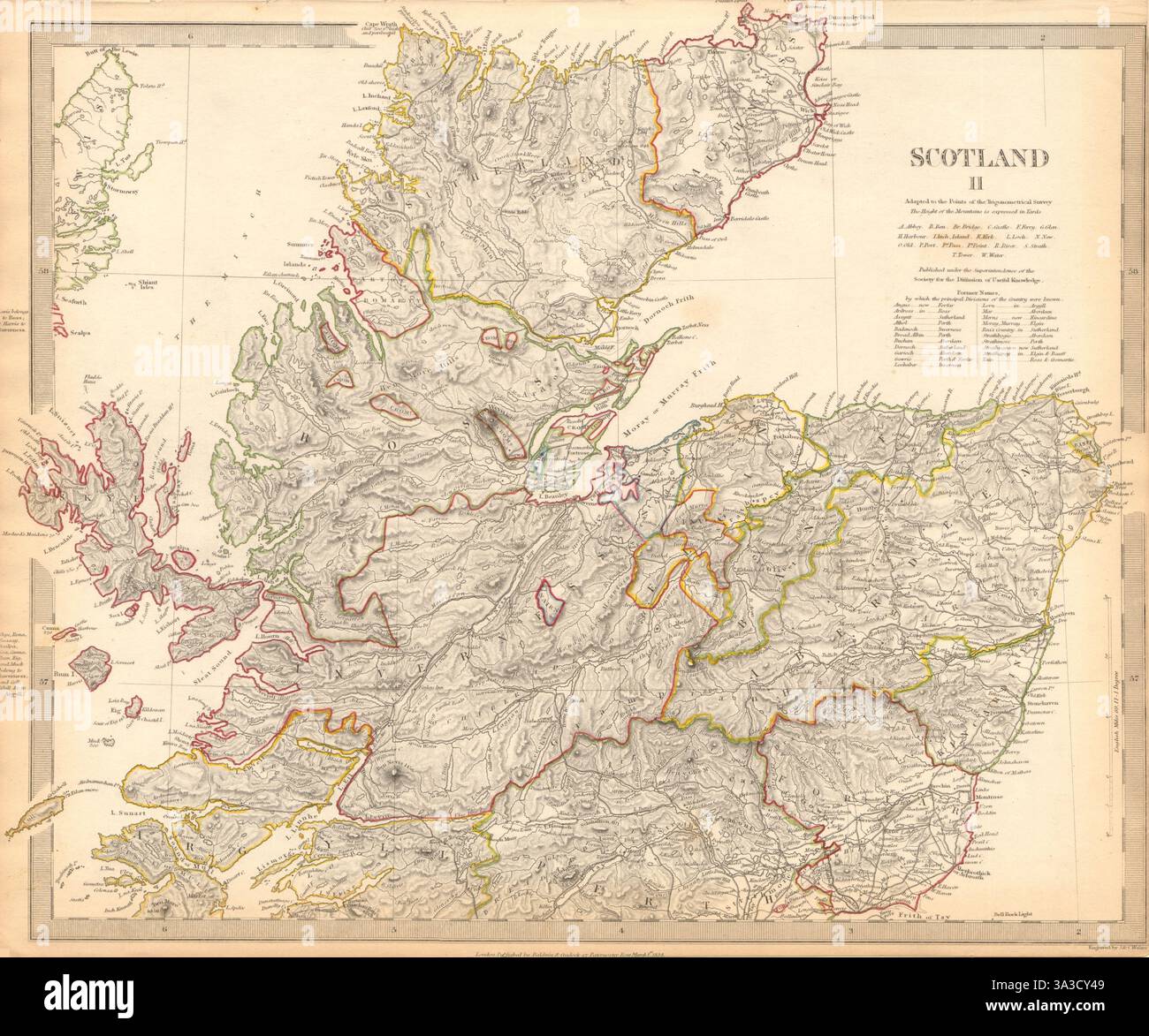 SCOTLAND NORTH. Shows castles & kirks. Inset former county names.SDUK 1844 map Stock Photo - Alamy