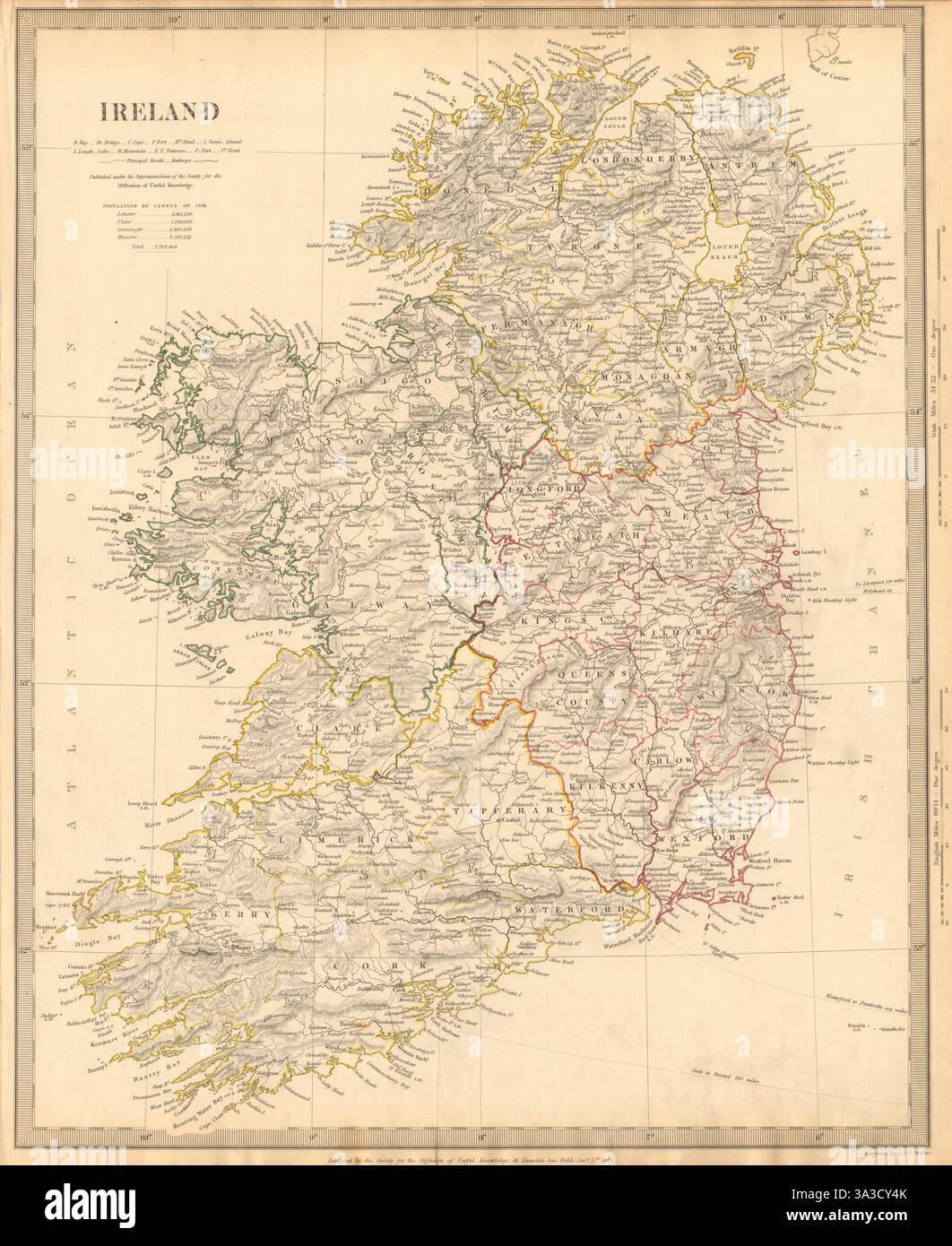 IRELAND w/ roads & 1st irish railway. Kingstown-Dublin-Drogheda. SDUK ...