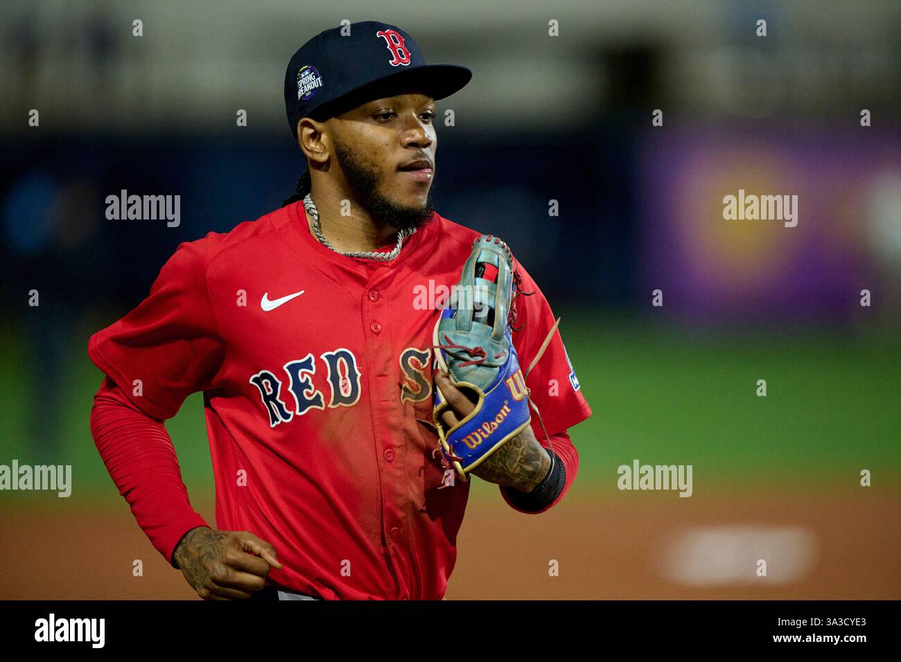 Boston Red Sox outfielder Miguel Bleis (44) jogs to the dugout during ...