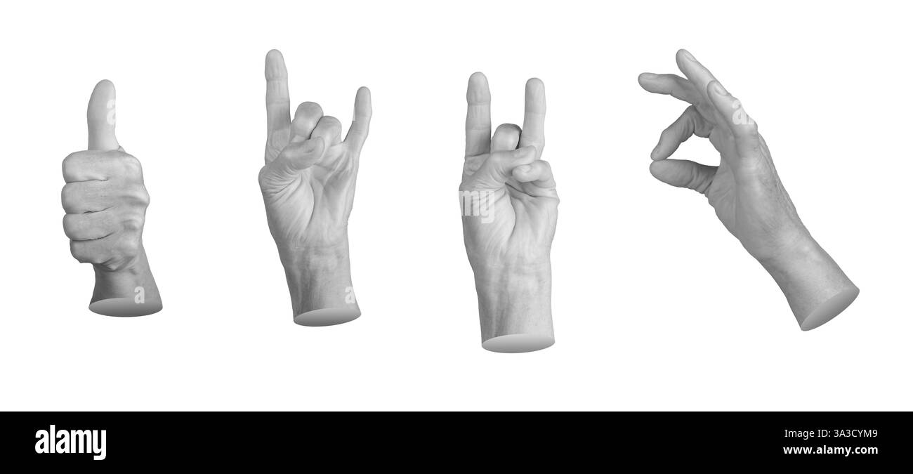 An elderly woman s hand displaying a variety of gestures: OK, thumb up ...