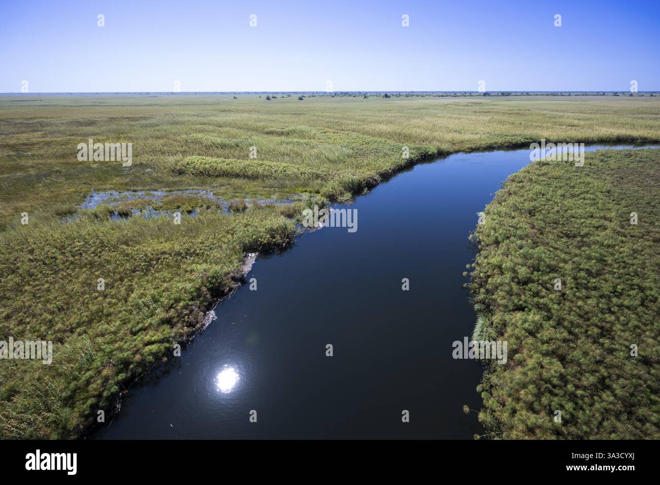 Okawango Delta pan style, meandering courses of the Okawango River ...