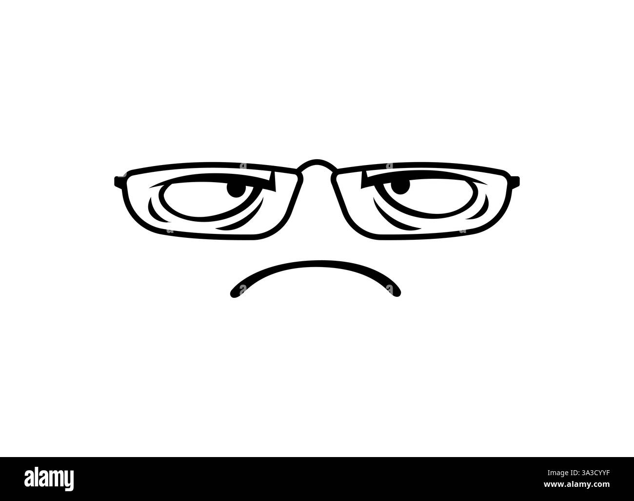 Sad face with glasses drawing showing emotional expression in a simple ...