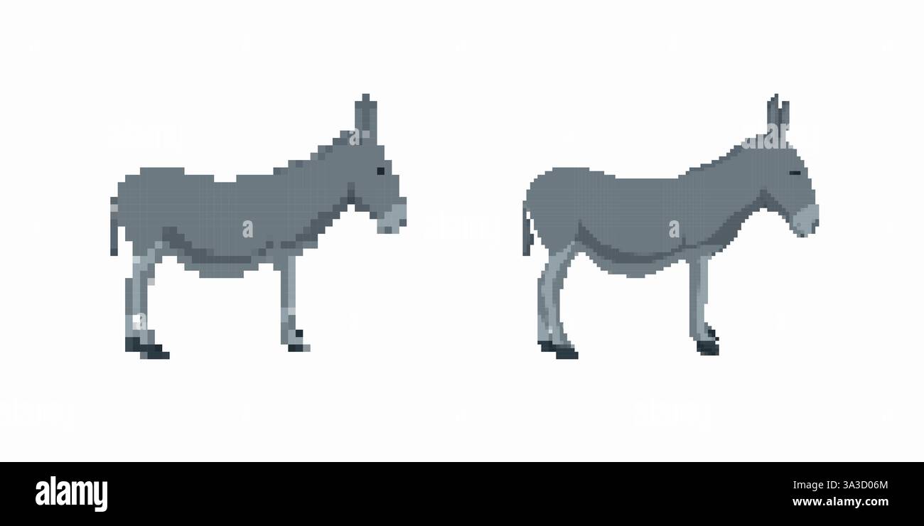 Two pixel art donkeys facing right in simple design displayed side by ...